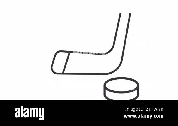Animated stick and puck linear icon. Hitting puck. Hockey equipment ...