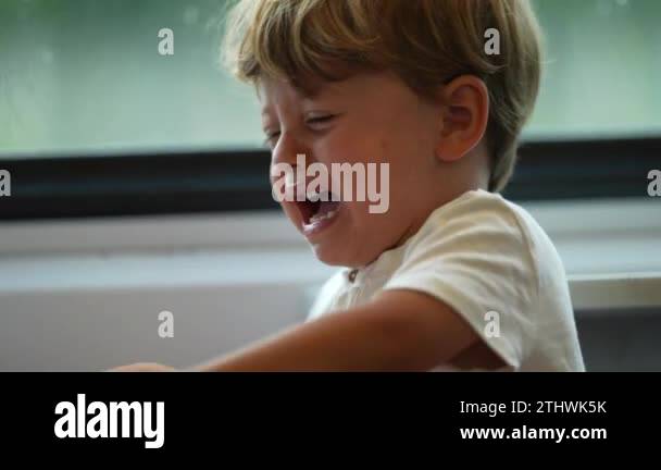 Little boy having a tantrum while traveling by train child crying ...
