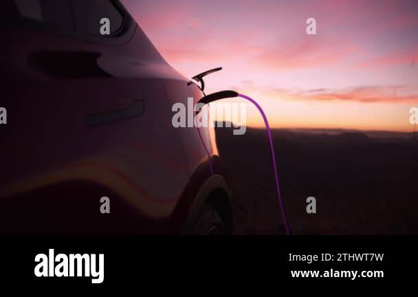 Charging station in sunset light. Charging process animation. Parking ...