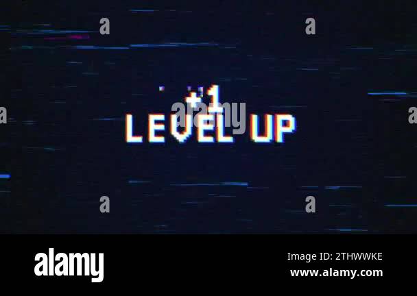 LEVEL UP text with glitch background concept for video games screen ...