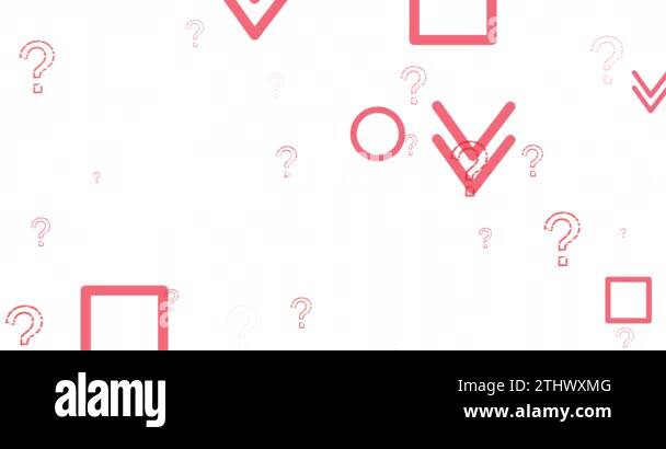 Animation of shapes over question marks on white background. Global ...