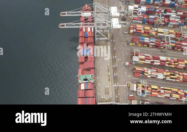 vessel cargo ship, aerial shot vessel cargo ship loading from cargo ...