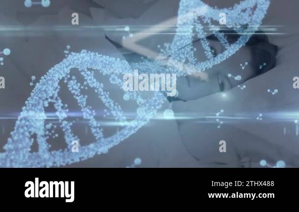 Animation of mathematical symbols and dna helix, nucleotides over ...