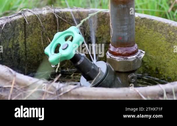 Defect agricultural irrigation system shows water leakage under high ...