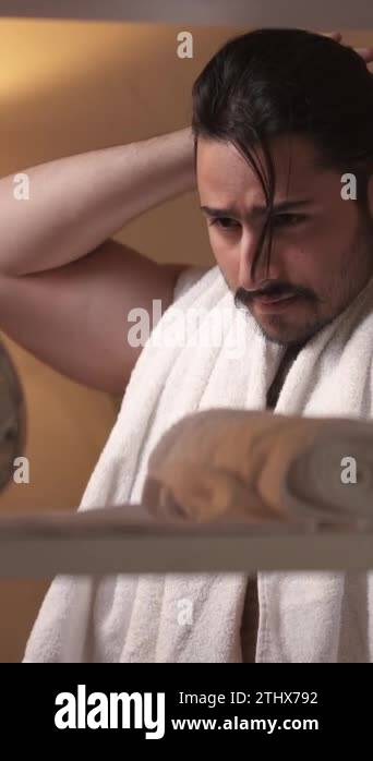 Vertical video. Grooming routine. Tidy man. Freshness hygiene. Handsome ...