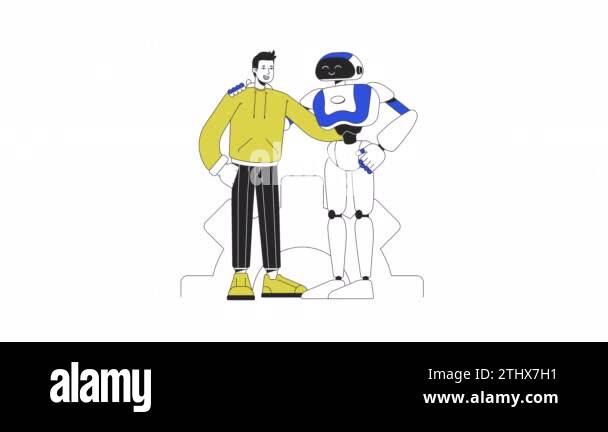 Robotics and humanity animation. Animated humanoid robot hugs human 2D ...