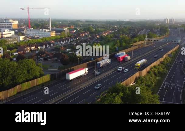 High Angle Footage of British Motorways During Busy Evening Time at M1 ...