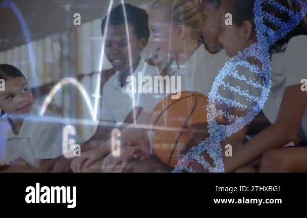 Animation of dna strand and graph processing data over diverse group of ...