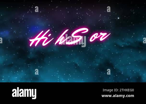 Animation of high score text with flying lens flare over shining stars ...