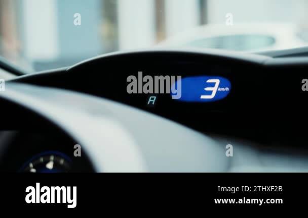 Car speedometer dashboard showing increasing speed velocity closeup ...