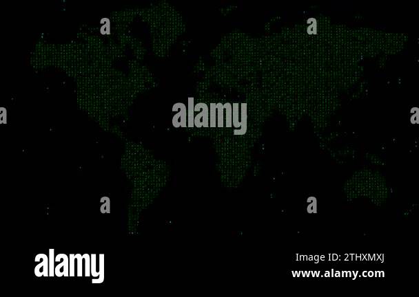 World map matrix code motion graphics with plain black background Stock ...