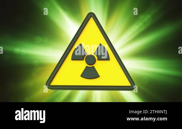 3D render animation of the radiation nuclear hazard symbol in a ...