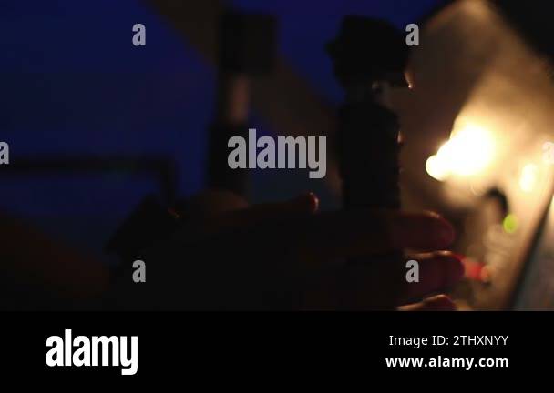 Cockpit panel, pilot's hand on flight control wheel while landing plane ...