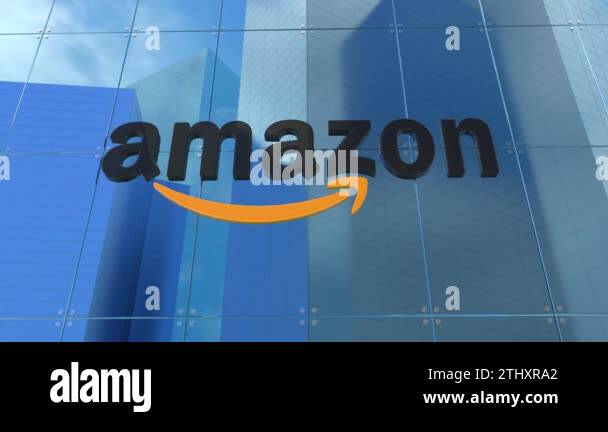Amazon logo in glass office building stock 3d animation only editorial ...