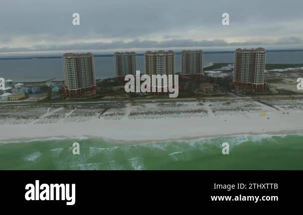 Empty Pensacola Beach in Florida. Portofino Towers in Background. Gulf ...