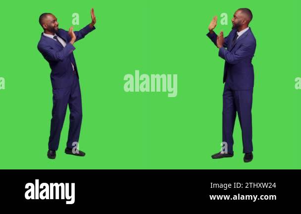 African american employee pushing something aside, showing rejection ...