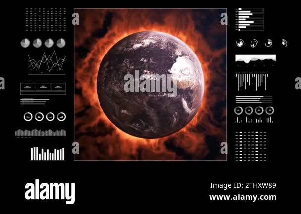 Climate changes analysis. Digital interface with animated infographics ...
