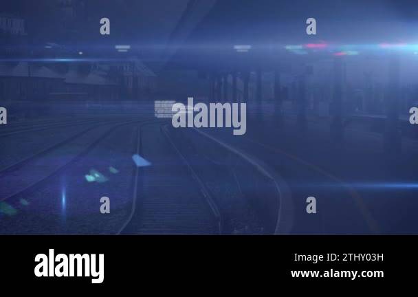 Animation of lights and data processing over tram rail tracks under ...
