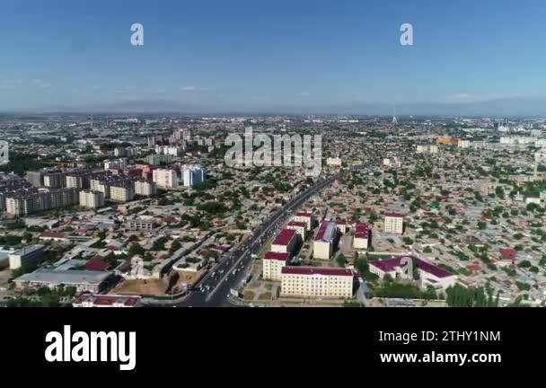 A panorama of a residential area of Tashkent shoot from a drone on the ...
