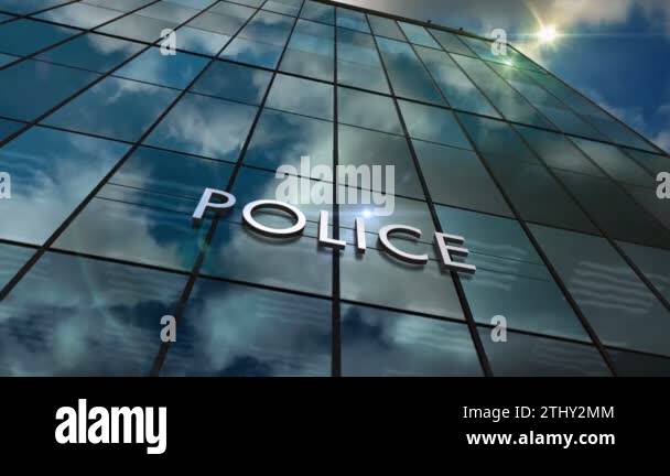 Police station glass building looping time lapse concept. Police ...