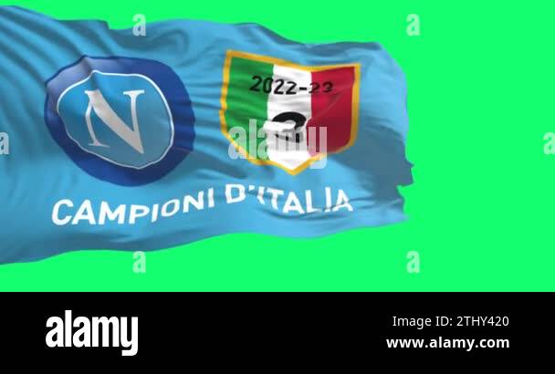 Naples, IT, apr. 2023: Celebratory flag for Napoli 3rd championship ...