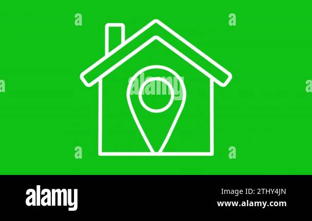 Home location white line animation. Map pointer. House searching ...