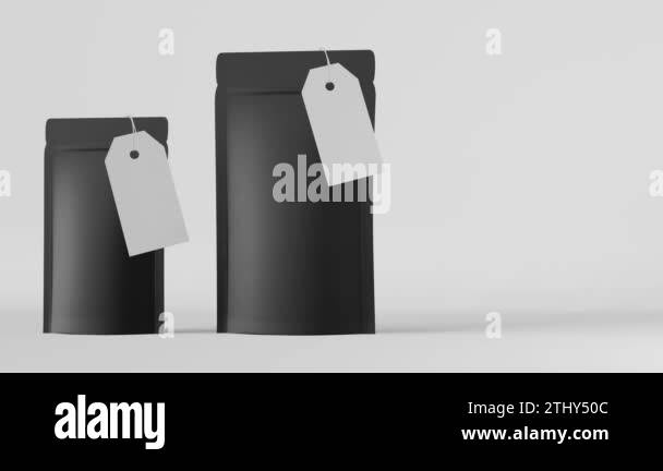 Black pouch bag branding template price tag mockup white background 3D ...