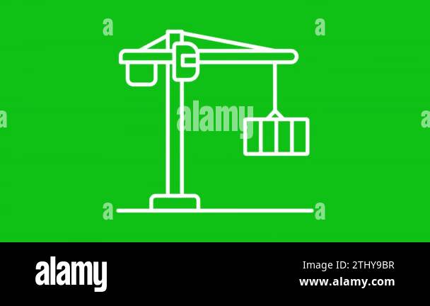 Animated tower crane white line icon. Construction equipment. Lifting ...