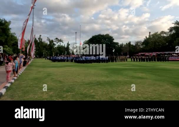 Yogyakarta, Indonesia - August 17, 2022. People around Denggung Square ...