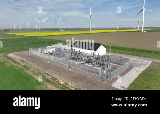 A Wind Farm Substation on a Calm Day Generating No Power Stock Video ...