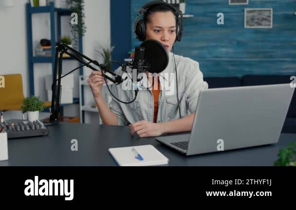 Famous internet space influencer sitting at home studio desk while ...