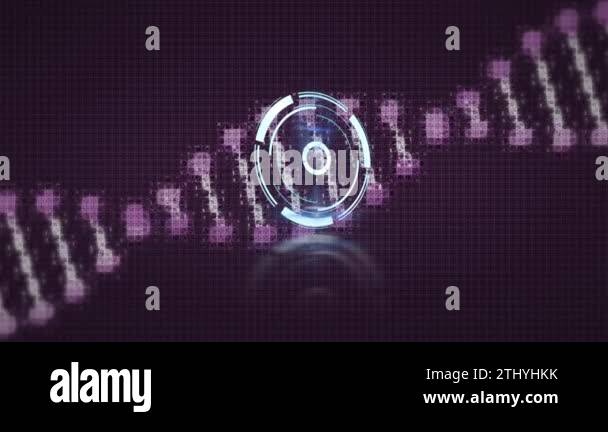 Animation of scope scanning and dna strand spinning. Global science, computing, connections ...