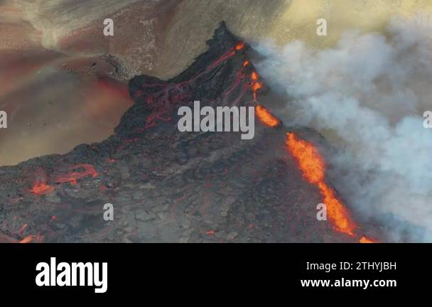 Volcanic Fissure Erupting With Red Hot Glowing Lava Coming To The ...