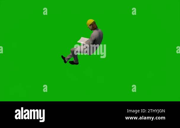 3d male contractor engineer animated on green screen talking walking ...