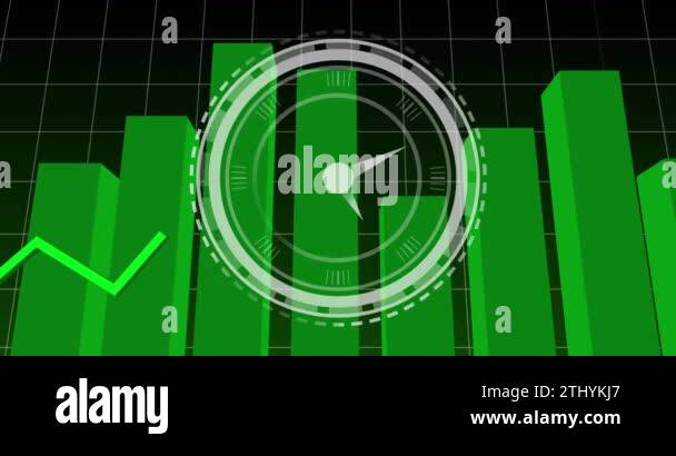 Animation of ticking clock over statistical data processing against ...