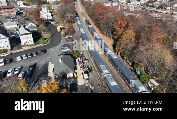 An aerial view of two trains meet each other in a railway of Clifton City Stock Video Footage ...