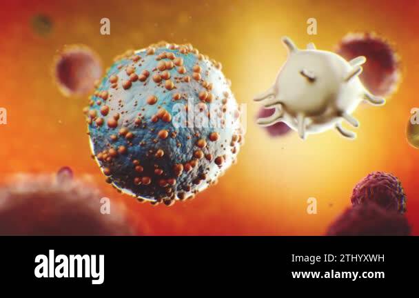 3D render visualization of the virus in the human body in the blood ...