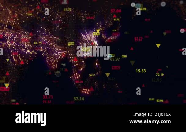 Changing stock market data against the backdrop of a digital map of the ...