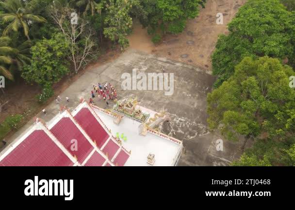 High-Angle Video of the Merit Making Ceremony, Buddhist Monk Ordination ...