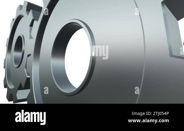 Mechanism of rotating two gears. 3d rendering of silver wheels with ...