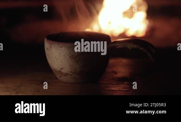 Traditional sami kuksa from finnish Lapland, steam of hot tea rising ...