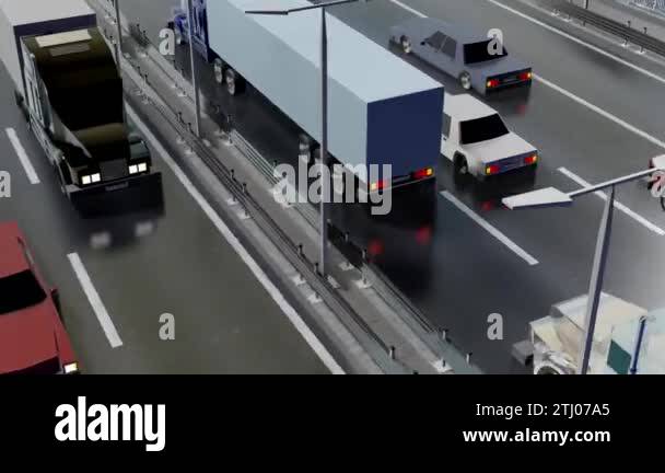 Cars driving on a bridge - rotating and zooming out camera - 3D 4k ...