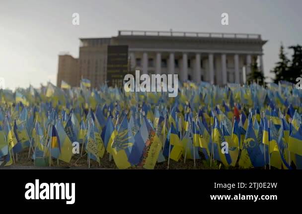 Many flags of Ukraine were installed on the main street of the capital ...
