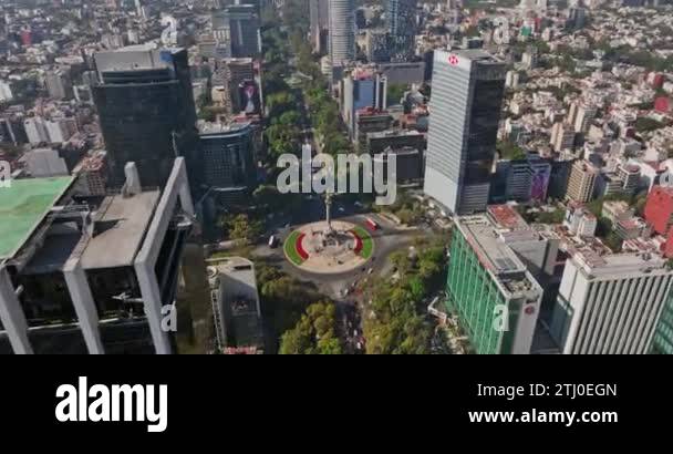 Mexico City Aerial v42 birds eye view flyover and around tree lined ...