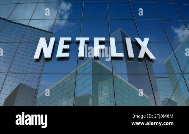 January 2018, Editorial use only, 3D animation, Netflix logo on glass ...