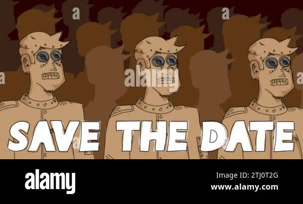 Robot Army with Save The Date Text. Line Art Animated video. Future ...