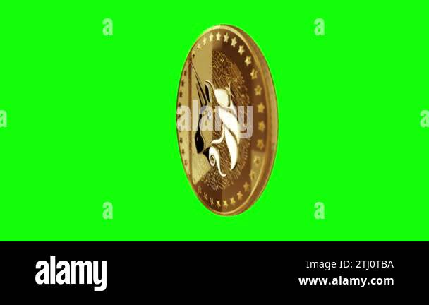 Uniswap Uni cryptocurrency isolated gold coin on green screen loopable ...