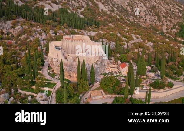 Aerial view of the Sokol Fortress in Konavle served as a military fort ...