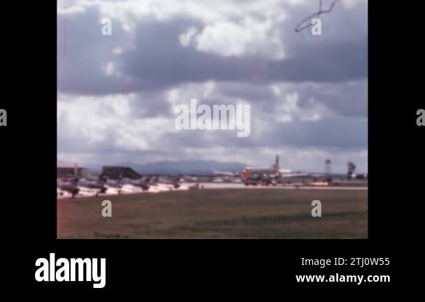 Military transportation airplanes parked in USAF air base. Douglas C ...