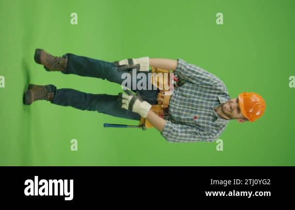 Vertical Footage.Green Screen.Young Bearded Confident Civil Engineer ...